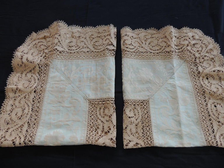 Bobbin Lace and Damask Pillow Topper with Large Lace Center Panel at ...
