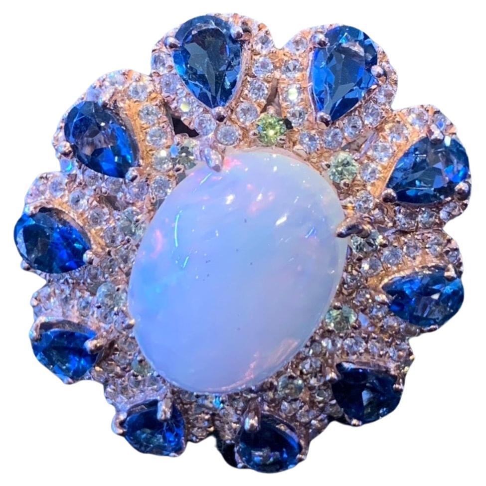 Bochic “Capri” Blue Opal and Multi Color Sapphire Ring Set in 22k Gold ...