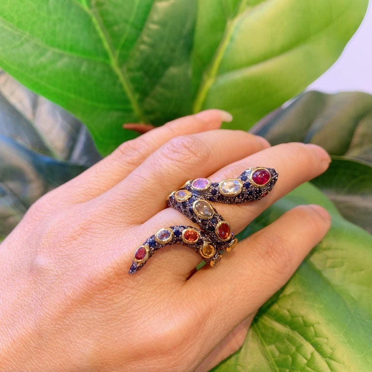 Bochic Candy Serpent Fancy Sapphire and Ruby Ring For Sale at 1stDibs