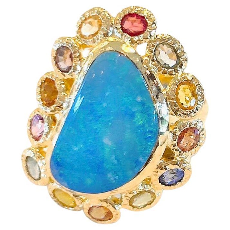Bochic “Capri” Blue Opal and Multi Color Sapphire Ring Set in 22k Gold ...