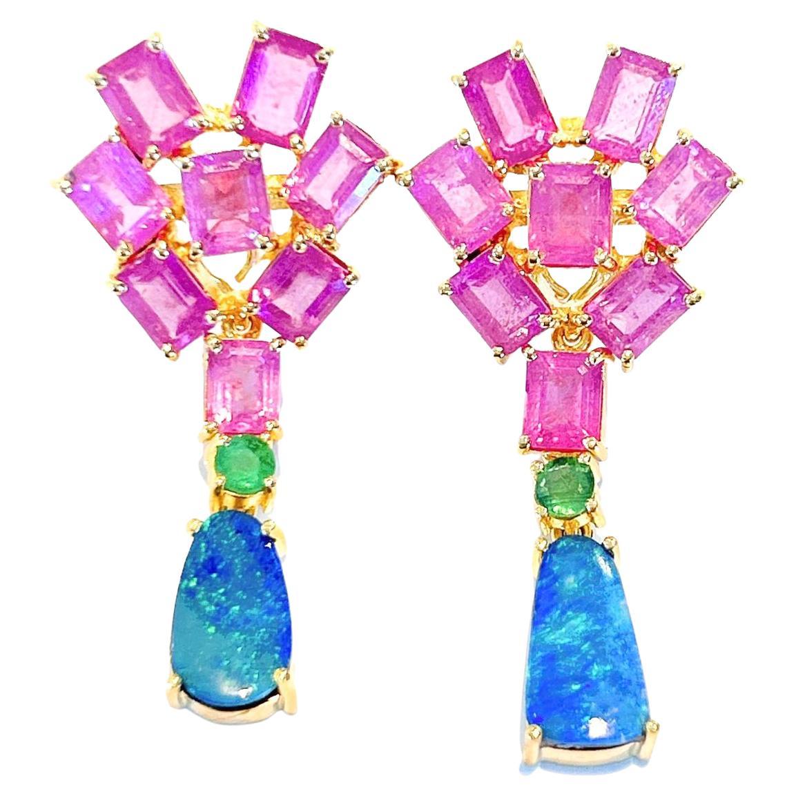 Bochic “Capri”, Ruby, Blue Opal and Tahiti Pearl Earrings Set in 22 ...