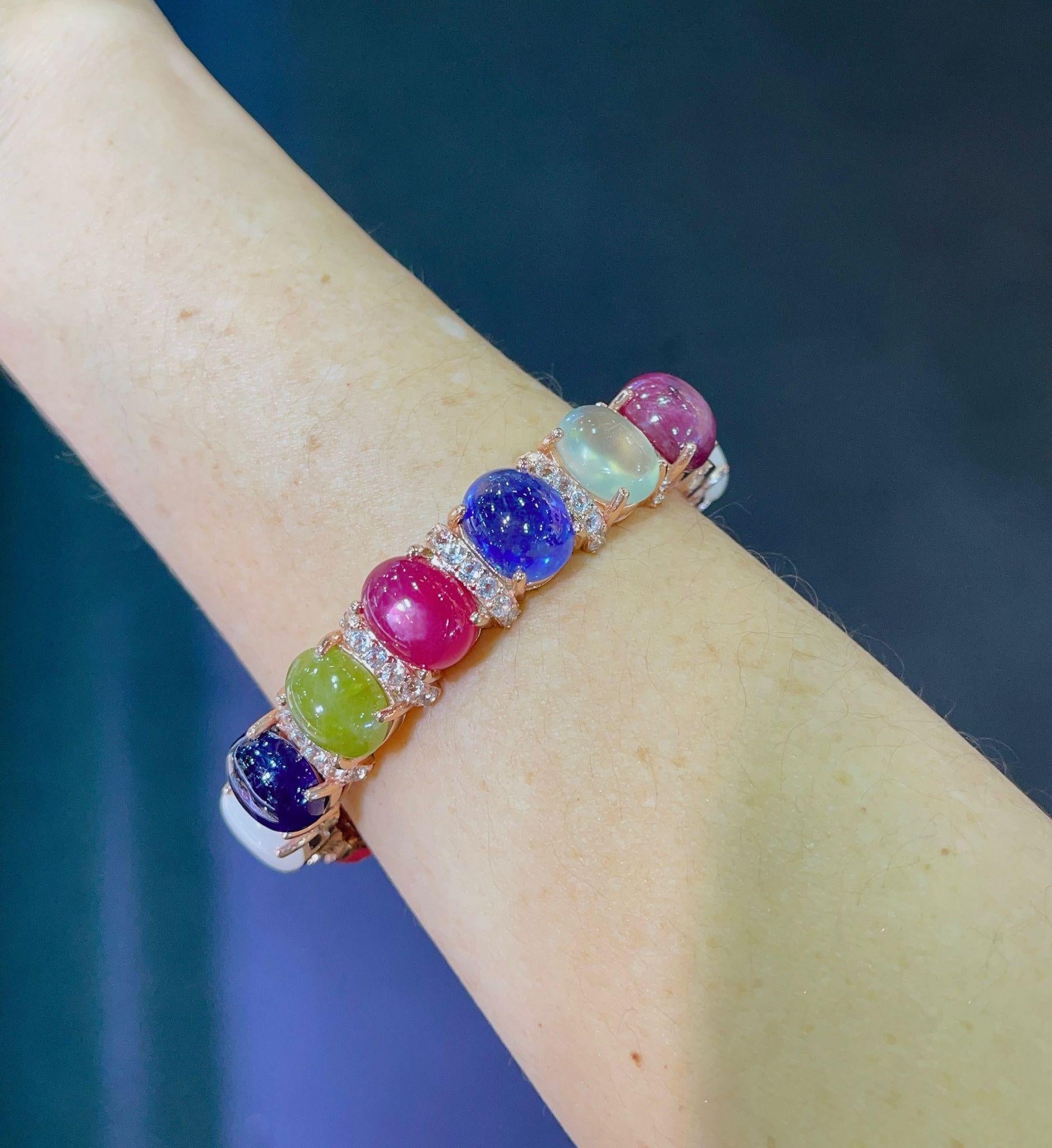 Bochic “Capri” Red Ruby and Multi Color Sapphires Bangle Set In 18K ...