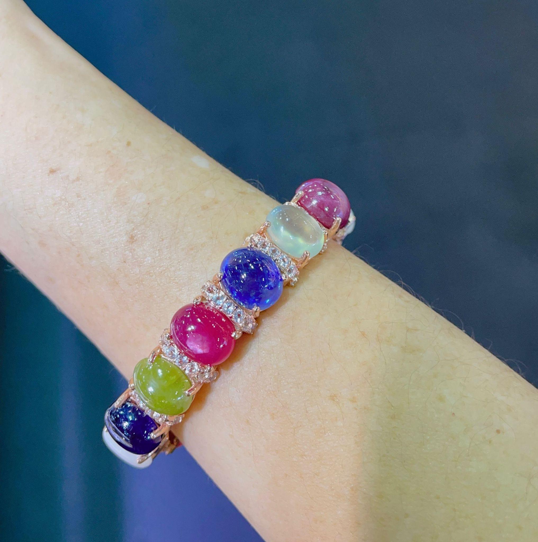 Bochic “Capri” Red Ruby and Multi Color Sapphires Bangle Set In 18K ...