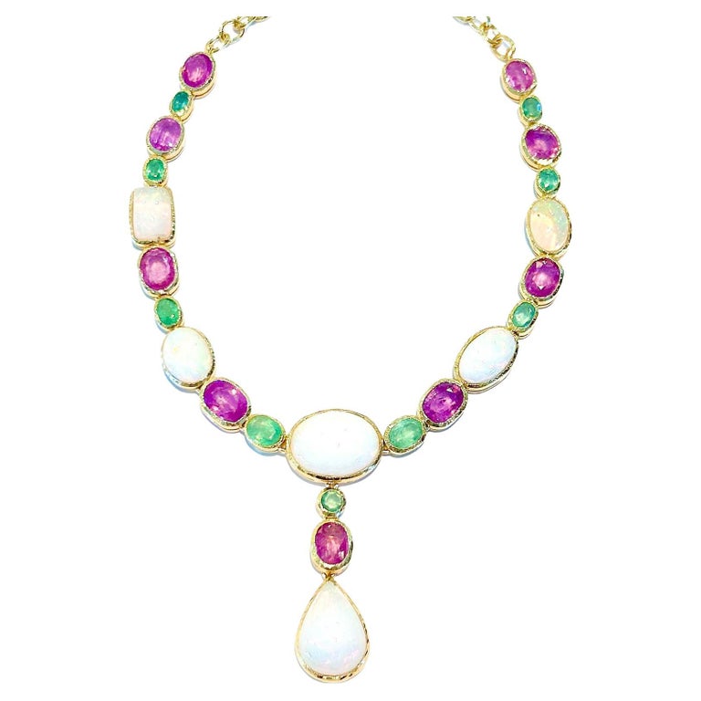 BOCHIC “Capri” Ruby, Emerald and Ethiopian Opal Necklace Set in 22k ...
