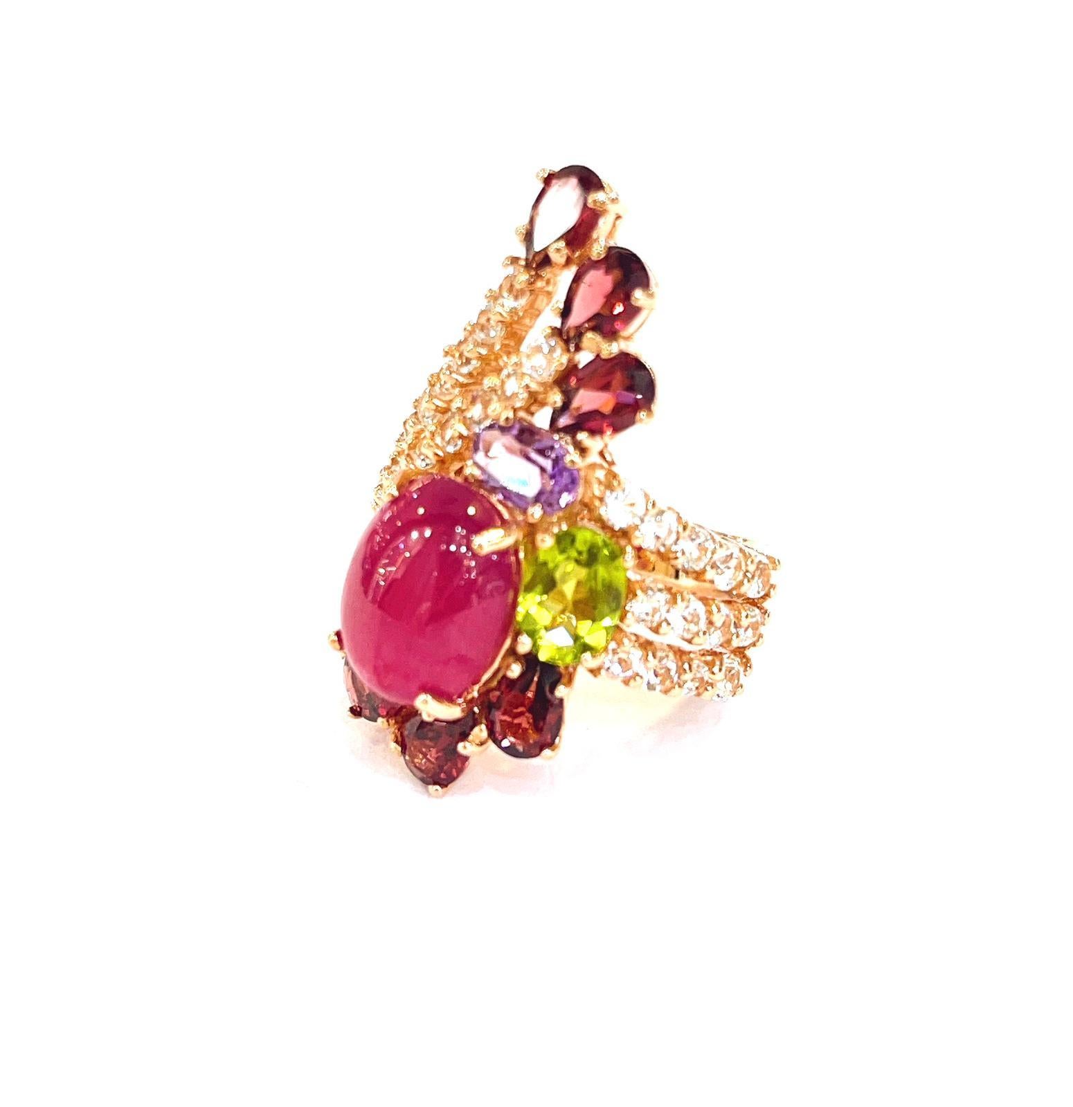 Bochic “Capri” Ruby and Multi Color Gem Cocktail Ring Set in 22k Gold ...