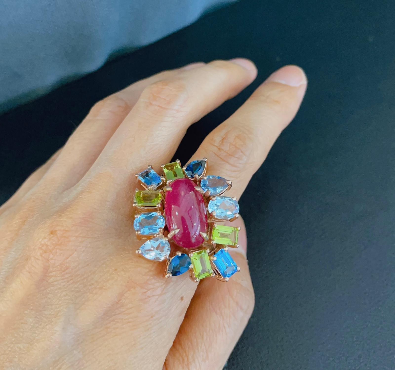 Bochic “Capri” Ruby and Multi Color Gem Cocktail Ring Set in 22k Gold ...