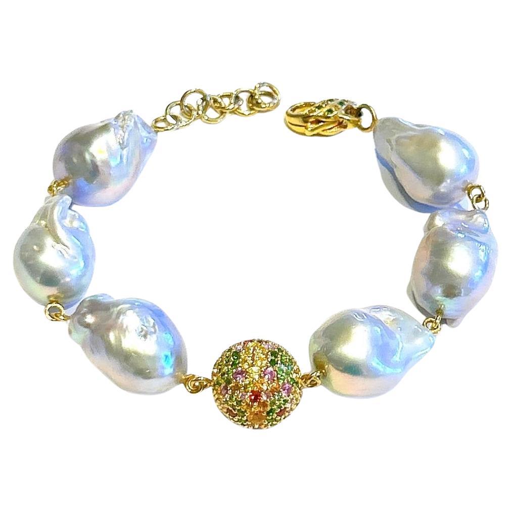 Bochic “Capri” Vintage Natural Multi Fancy Color Gems and PearlBracelet ...