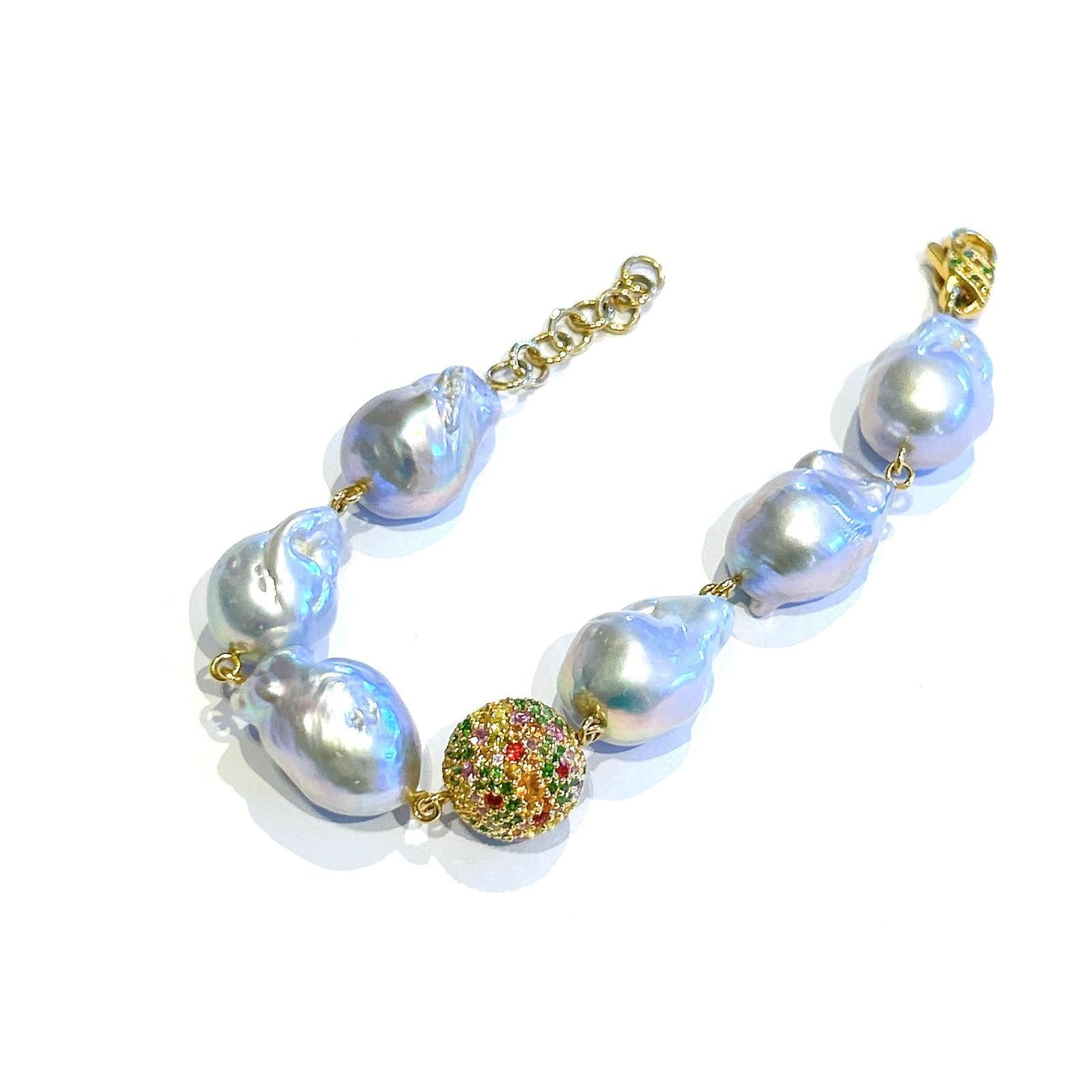 Bochic “Capri” Vintage Natural Multi Fancy Color Gems and PearlBracelet ...