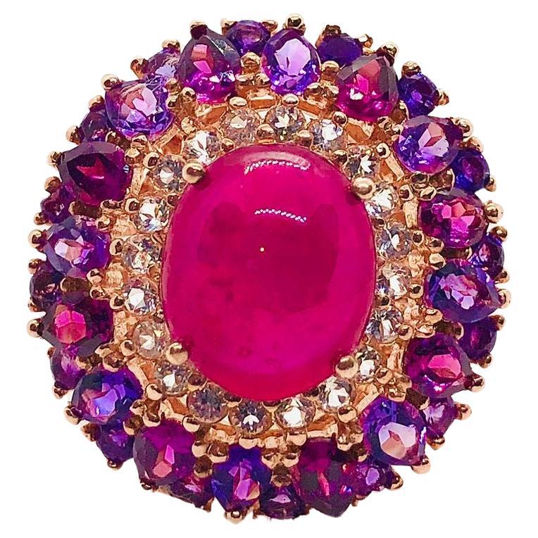 Bochic “Capri” Vintage Ruby and Multi Sapphire Ring Set In 18K Gold and ...