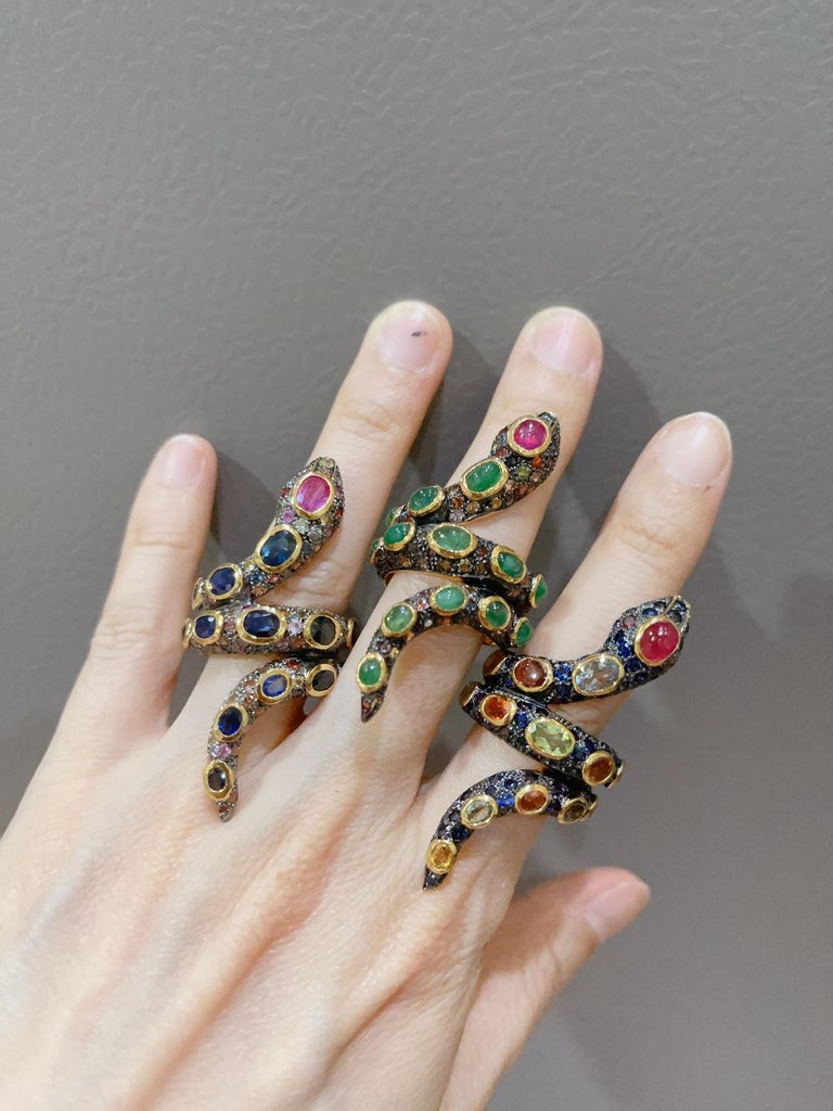 Bochic “Orient” Cleopatra Serpent Ruby Ring and Fancy Sapphires Set in ...