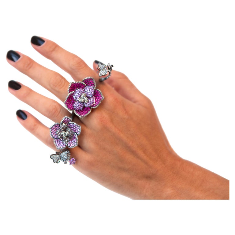 Bochic Double Lotus, Flower, Butterfly - Folding Ring For Sale at 1stDibs