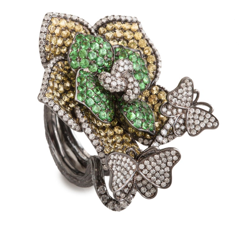 Bochic elegant Folding Leaf White Gold, Lotus Flower Diamond and ...