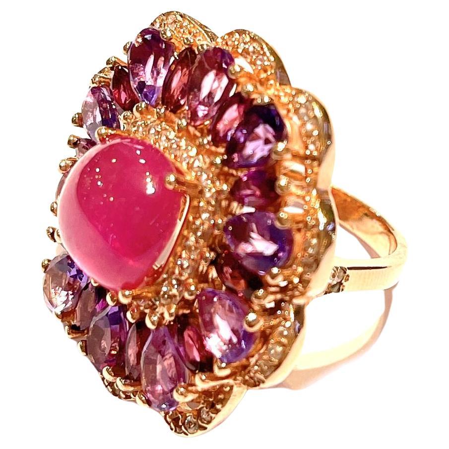 Bochic “Orient” Ruby and Multi Fancy Sapphire Cocktail Ring Set 18K and ...