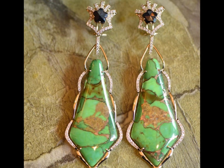 Green Turquoise and Diamond Earrings at 1stDibs