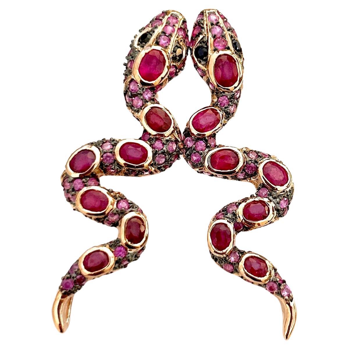 Bochic “Orient” Ruby and Multi Sapphire Serpent Earrings Set In 18K ...