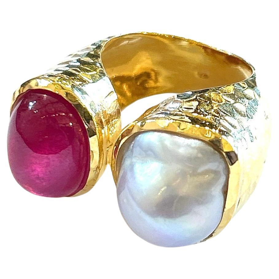 Bochic “Orient” Blue Sapphire and Pearl Vintage 2 Gem Ring Set 18K and ...