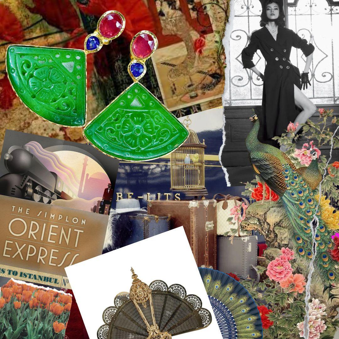 Bochic “Orient” Vintage Coral, Pearl and Vintage Mint Jade Set 18K Gold and Silver For Sale at ...