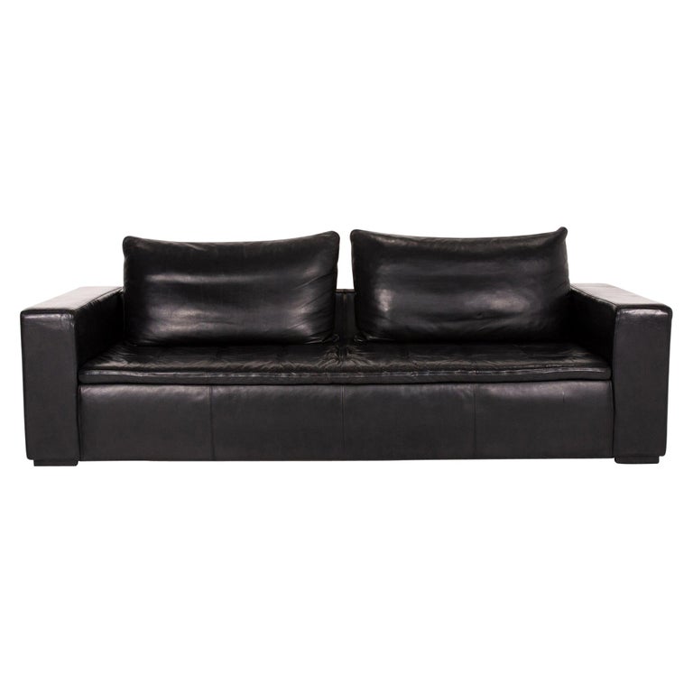 Boconcept Mezzo Leather Sofa Black Three-Seat Couch For Sale at 1stDibs