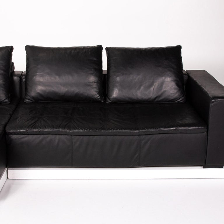BoConcept Mezzo Leather Sofa Set Black 1 Corner Sofa 1 Stool For Sale ...