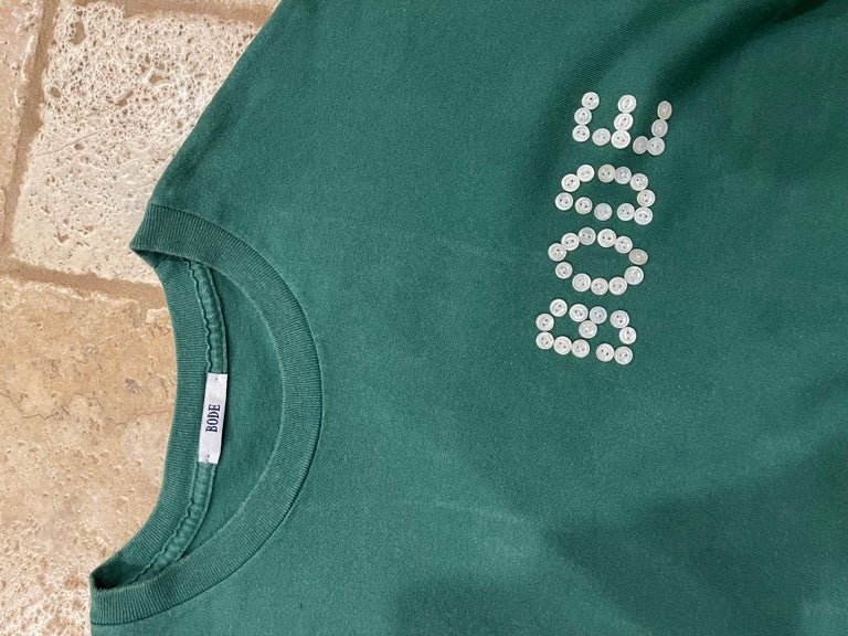 Bode Emerald Pearly Button Logo Oversized Green Tee For Sale at 1stDibs