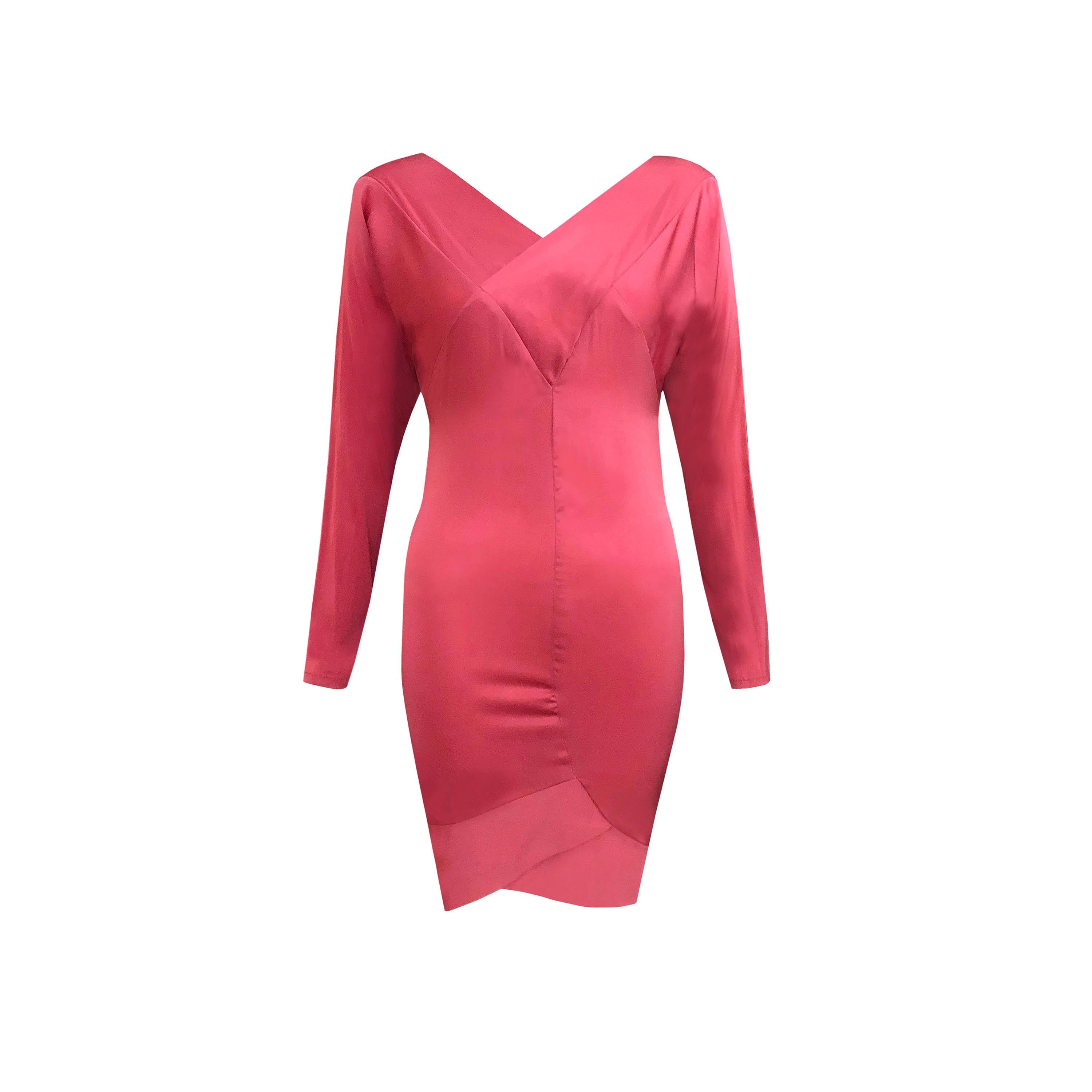 BodyMap Dress - Rare 1980s Vintage - Raspberry Pink Stretch Silk Lycra For Sale at 1stDibs