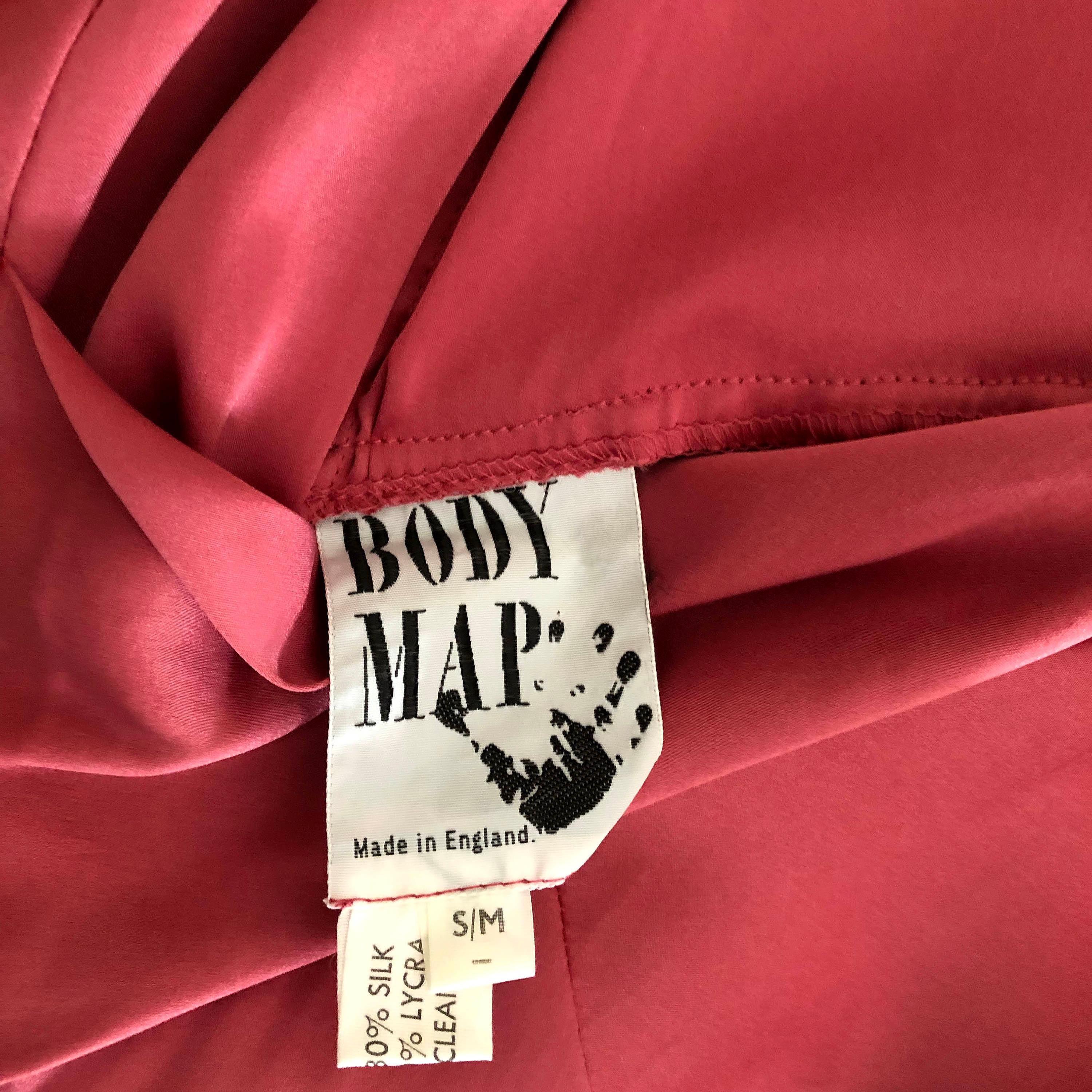 BodyMap Dress - Rare 1980s Vintage - Raspberry Pink Stretch Silk Lycra For Sale at 1stDibs