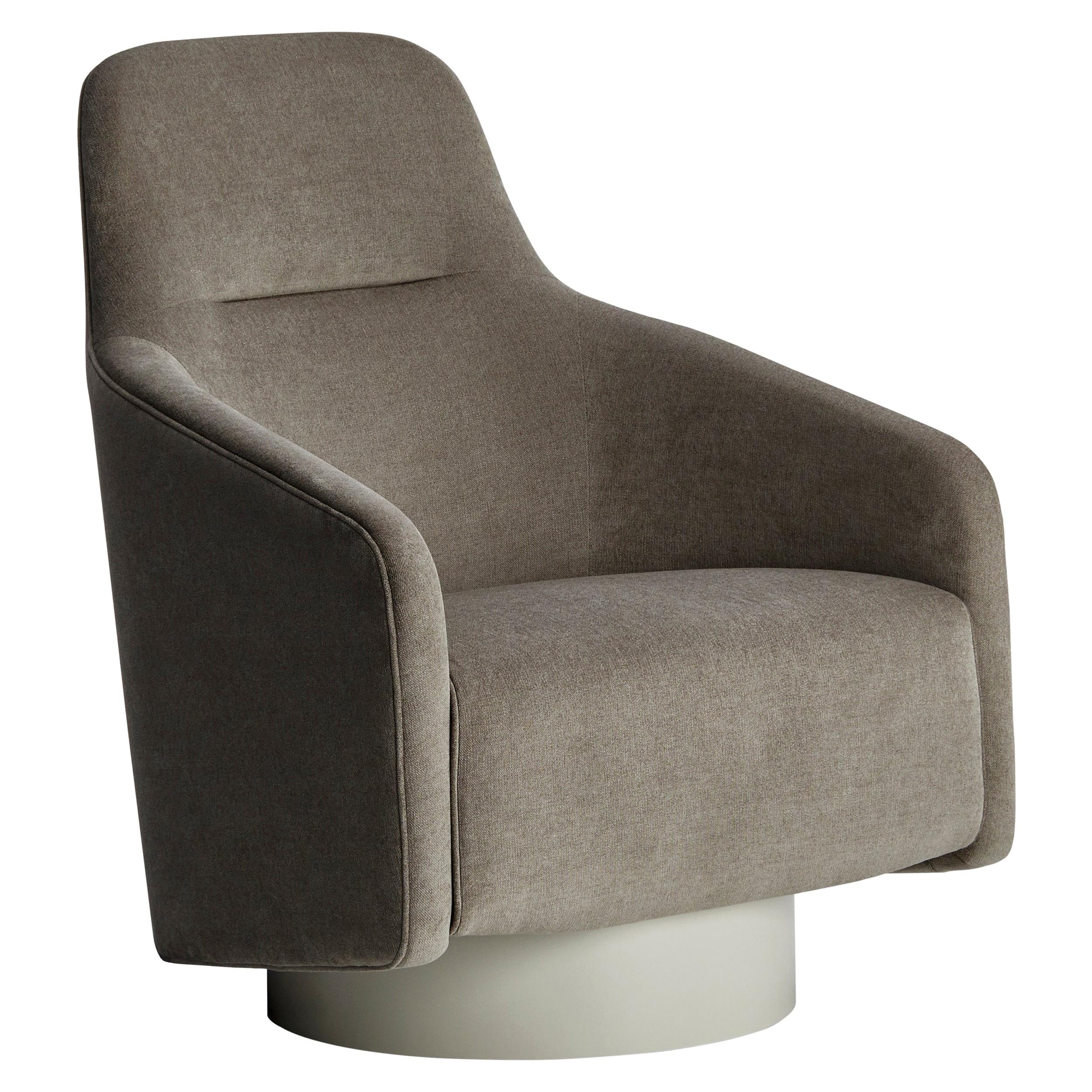 Mid-Century Modernist Curved High Back Swivel Chair in Platinum Velvet ...