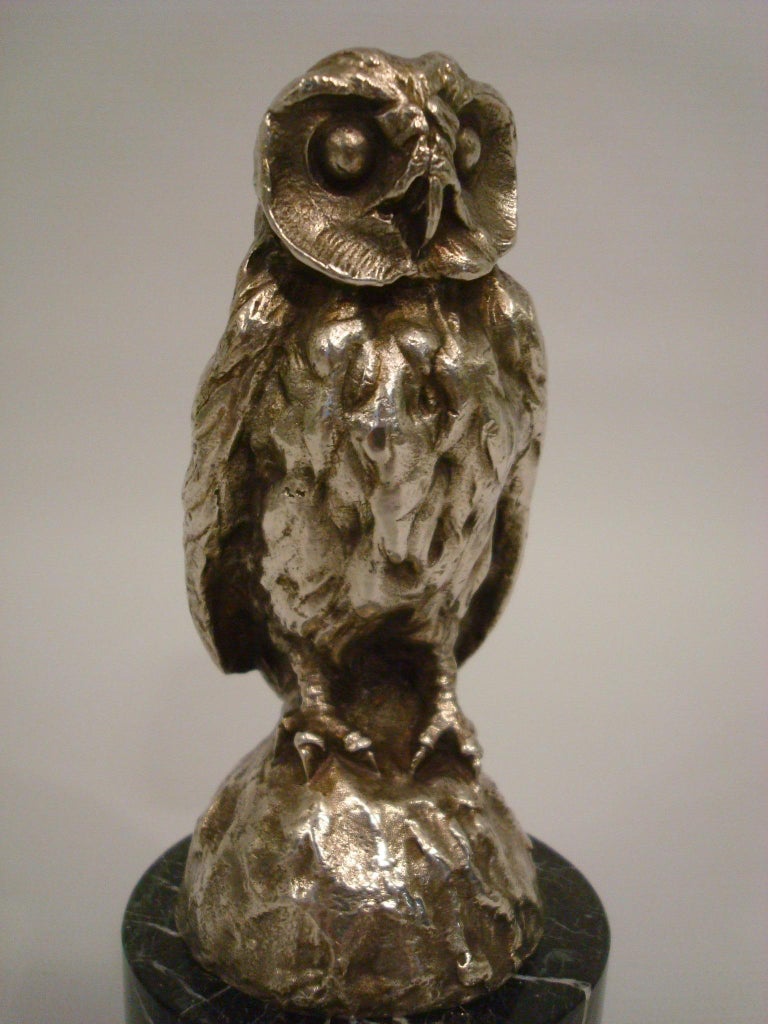 Bofill Silvered Bronze Owl, Hibou Paperweight / Hood Ornament, France ...
