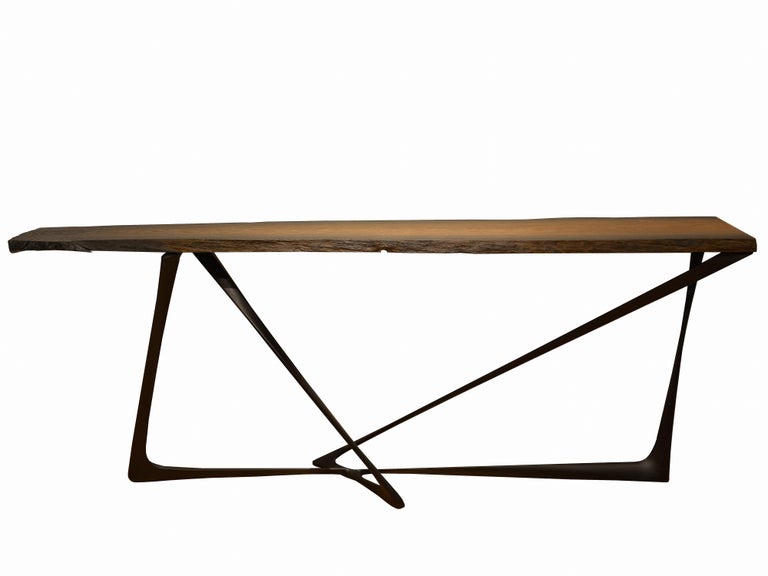 Bog Oak Live Edge Slab Console with Hand Carved Sculptural Base For ...