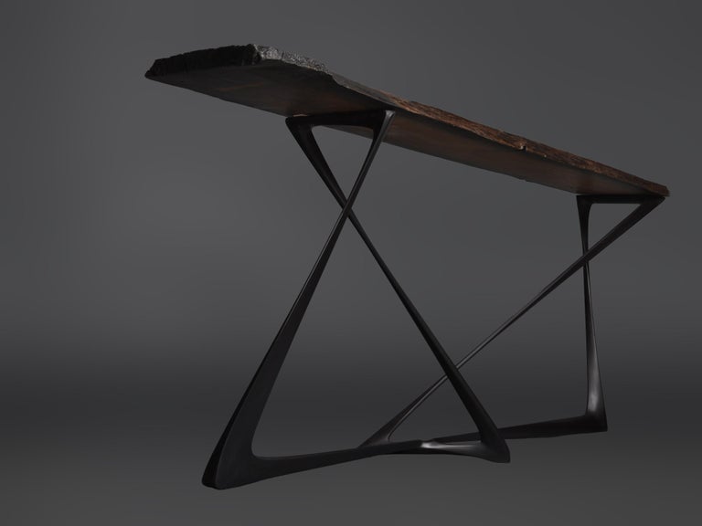 Bog Oak Live Edge Slab Console with Hand Carved Sculptural Base For ...