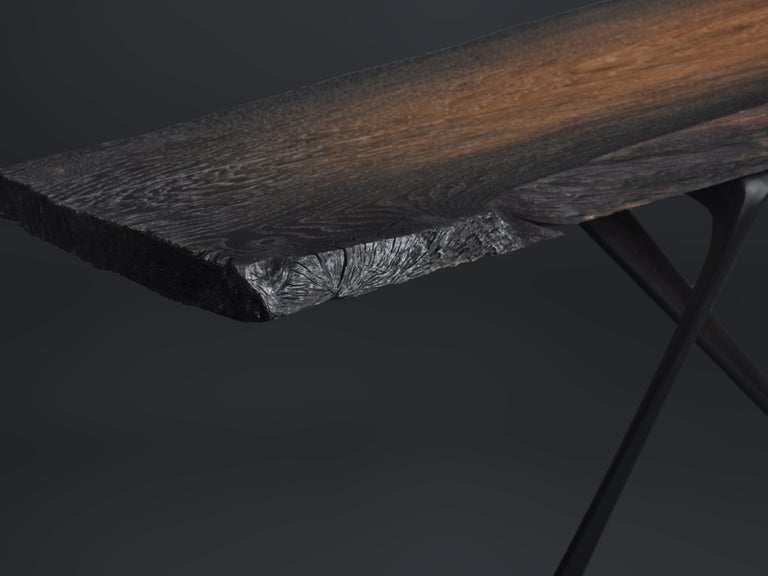 Bog Oak Live Edge Slab Console with Hand Carved Sculptural Base For ...