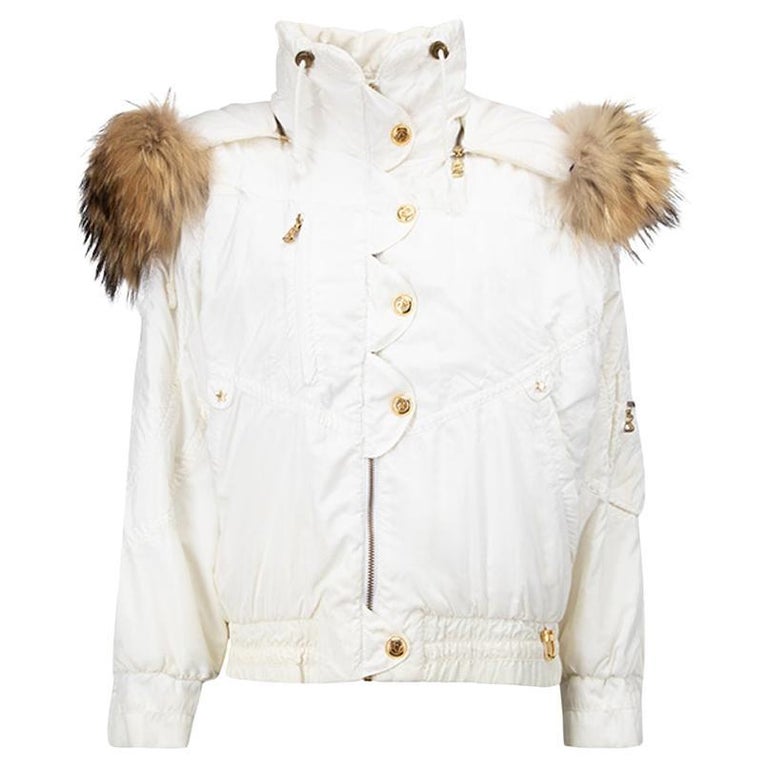 Bogner Women's White Fur Trim Hooded Puffer Jacket For Sale at 1stDibs