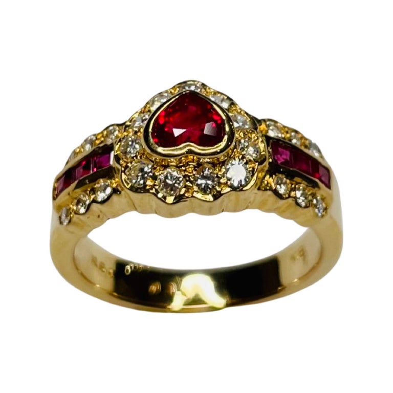 Bogo 18K Yellow Gold Heart Shaped Ruby and Diamonds Ring For Sale at ...