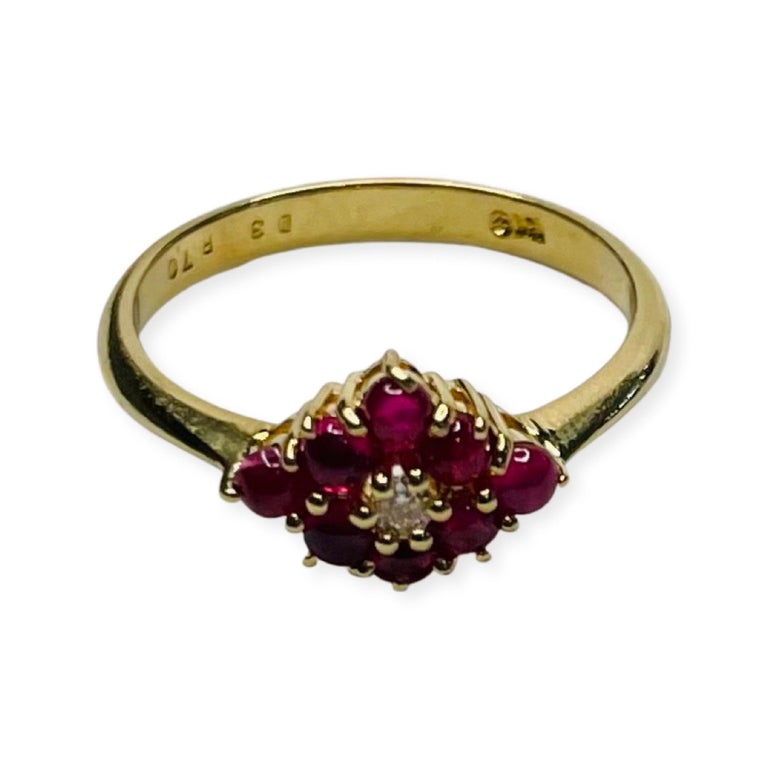 Bogo 18K Yellow Gold, Natural Ruby Diamond Ring For Sale at 1stDibs