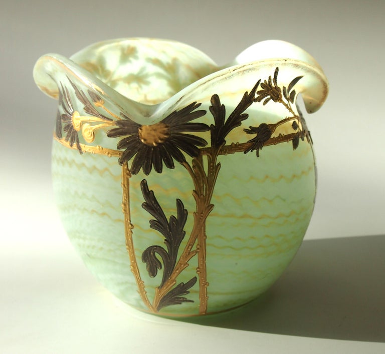 Bohemian Art Nouveau Harrach Glass Marbled Green Vase circa 1900 for A ...