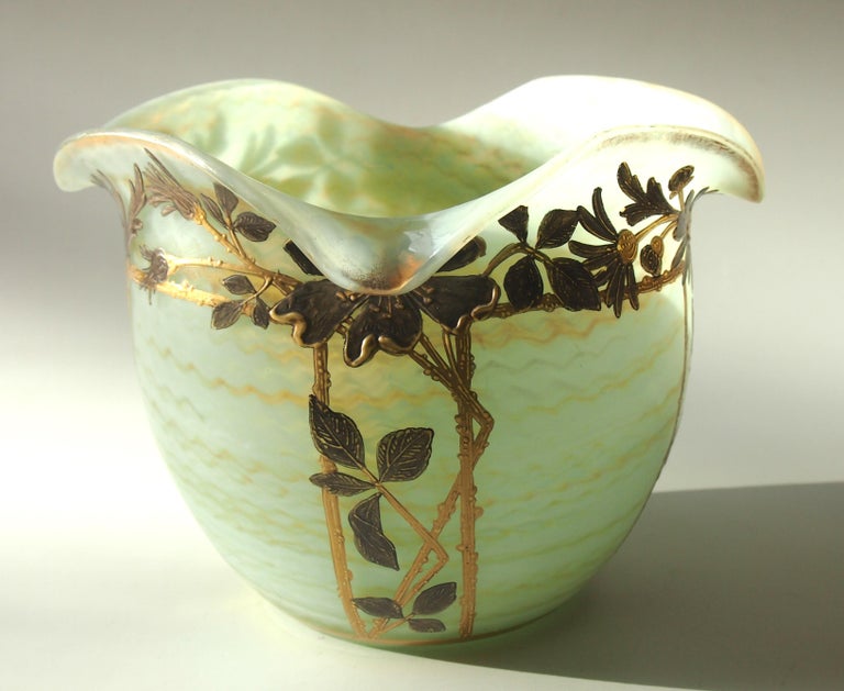 Bohemian Art Nouveau Harrach Glass Marbled Green Vase circa 1900 for A ...