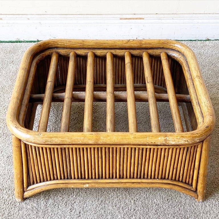 Bohemian Bamboo and Pencil Reed Foot Stool with White Cushion For Sale ...