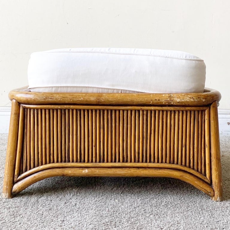 Bohemian Bamboo and Pencil Reed Foot Stool with White Cushion For Sale ...