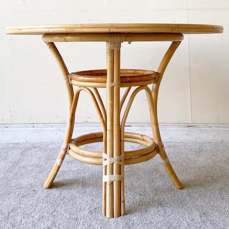 Bohemian Bamboo Rattan Circular Dining Table For Sale at 1stDibs