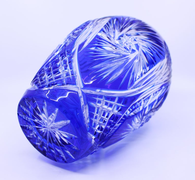 Bohemian Blue Overlay Crystal Ovoid Form Vase For Sale at 1stDibs