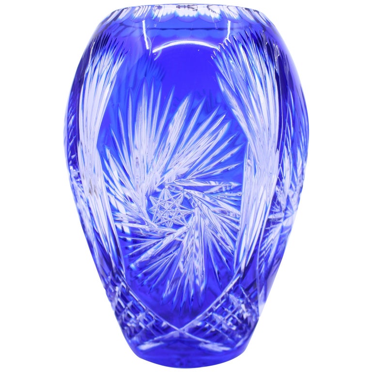 Bohemian Blue Overlay Crystal Ovoid Form Vase For Sale at 1stDibs