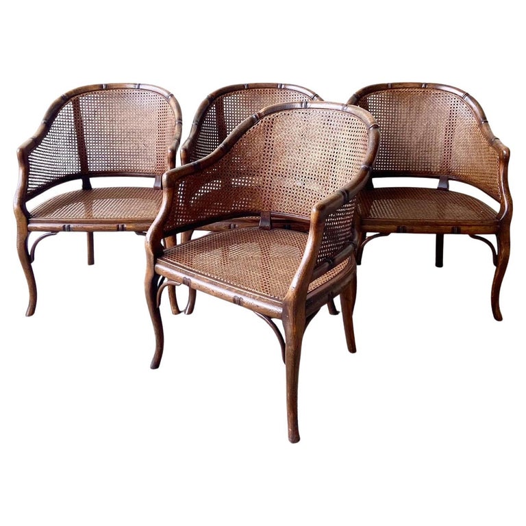 Bohemian Cane Arm Chairs by Grange Furniture, Set of 4 at 1stDibs