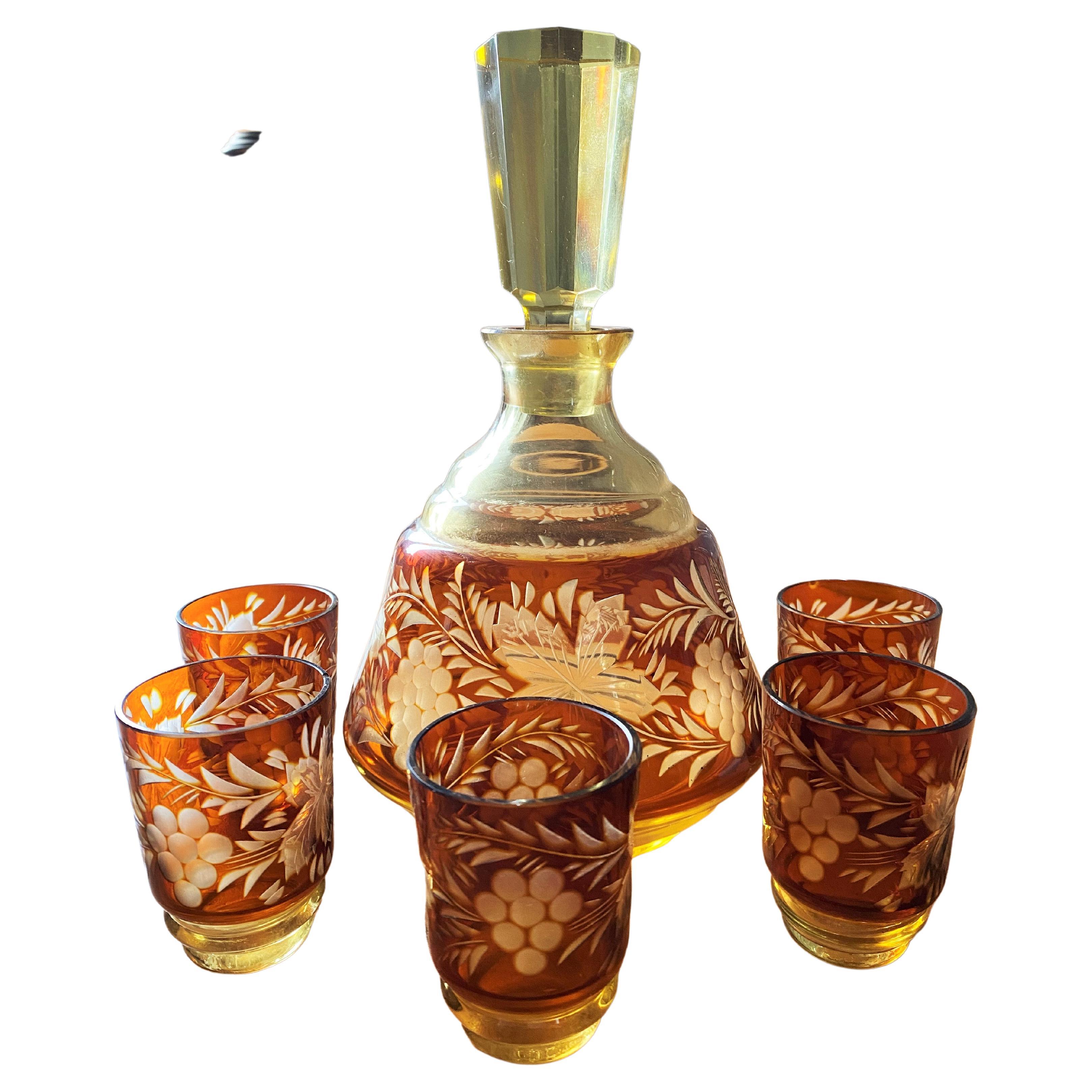 20th Century Bohemia Crystal Set of Nine Glasses and a Decanter, 1930s ...