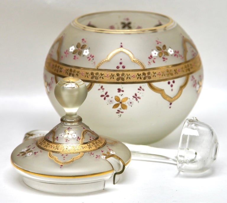 Bohemian Enameled, Gold Edging Satin Glass Punch Bowl Lid and Spoon For ...