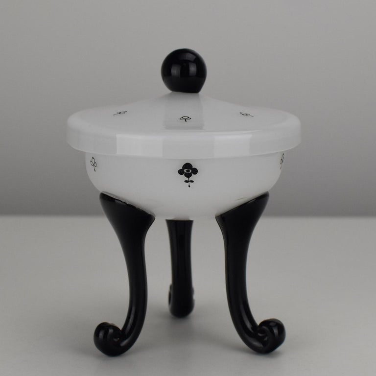 Bohemian Enamelled Loetz White Tango Glass Box and Cover by Dagobert ...