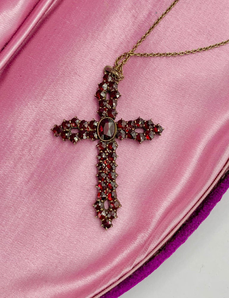 Bohemian Garnet Cross Pendant Necklace Antique Victorian at 1stDibs ...