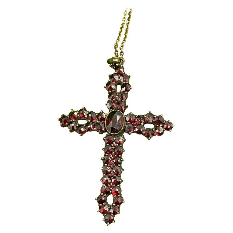 Bohemian Garnet Cross Pendant Necklace Antique Victorian at 1stDibs ...