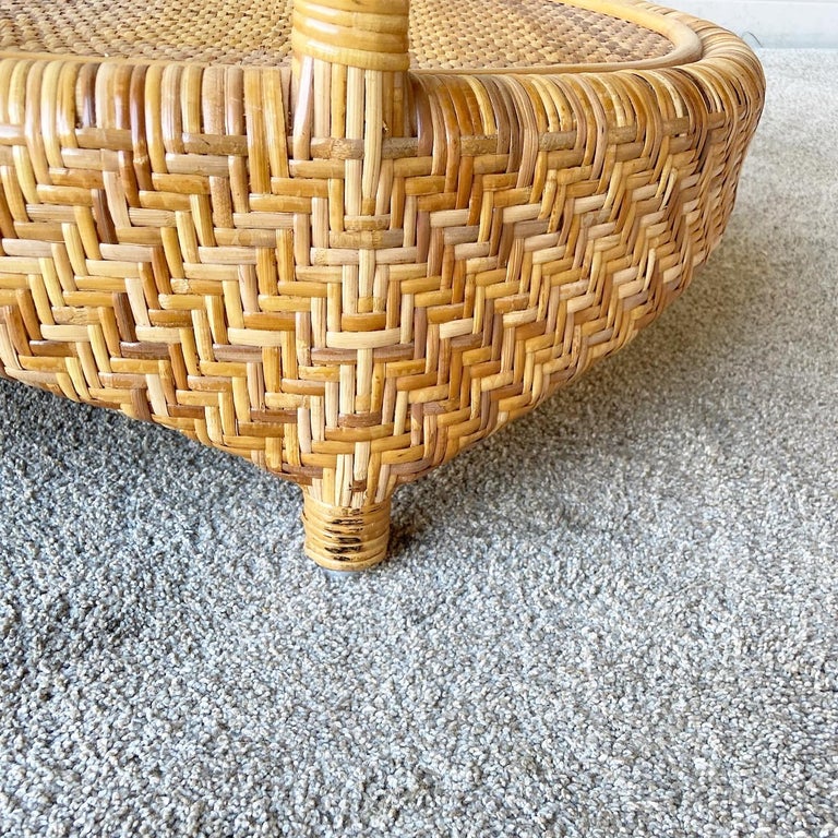 Bohemian Glass Top Wicker Coffee Table For Sale at 1stDibs