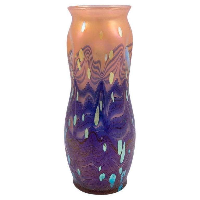 Bohemian Glass Vase Loetz Cytisus Red Green Orange Gold circa 1902 Art ...