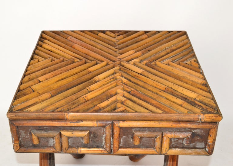 Bohemian Greek Key Pattern Handcrafted Bamboo and Cane Folding Side ...